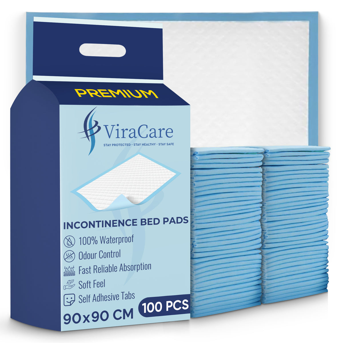 Premium Incontinence Bed Pads 90x90 cm (Qty: 105) – ViraCare