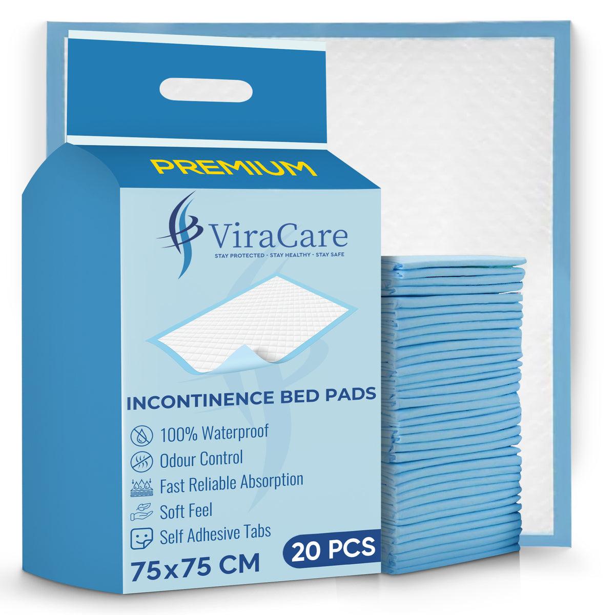 Premium Incontinence Bed Pads 75x75 cm (Qty: 20) – ViraCare
