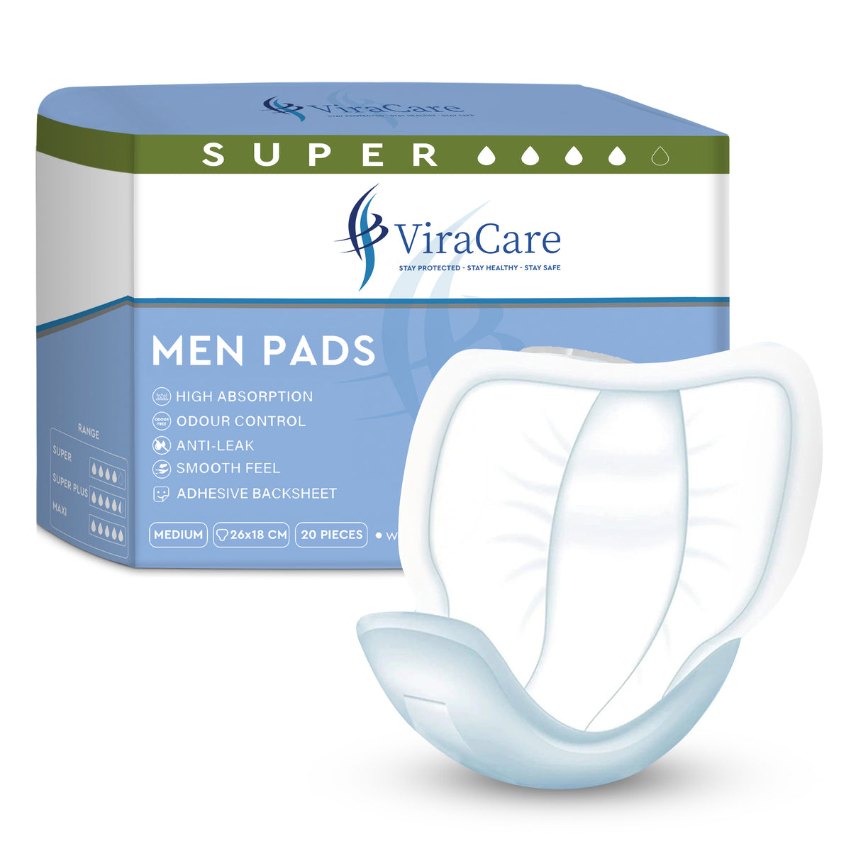 Men Pads Super with Adhesive Backsheet (Qty: 20) – ViraCare